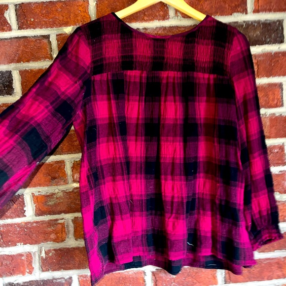 Tops | Burgundy Red And Black Plaid Flannel Blouse | Poshmark